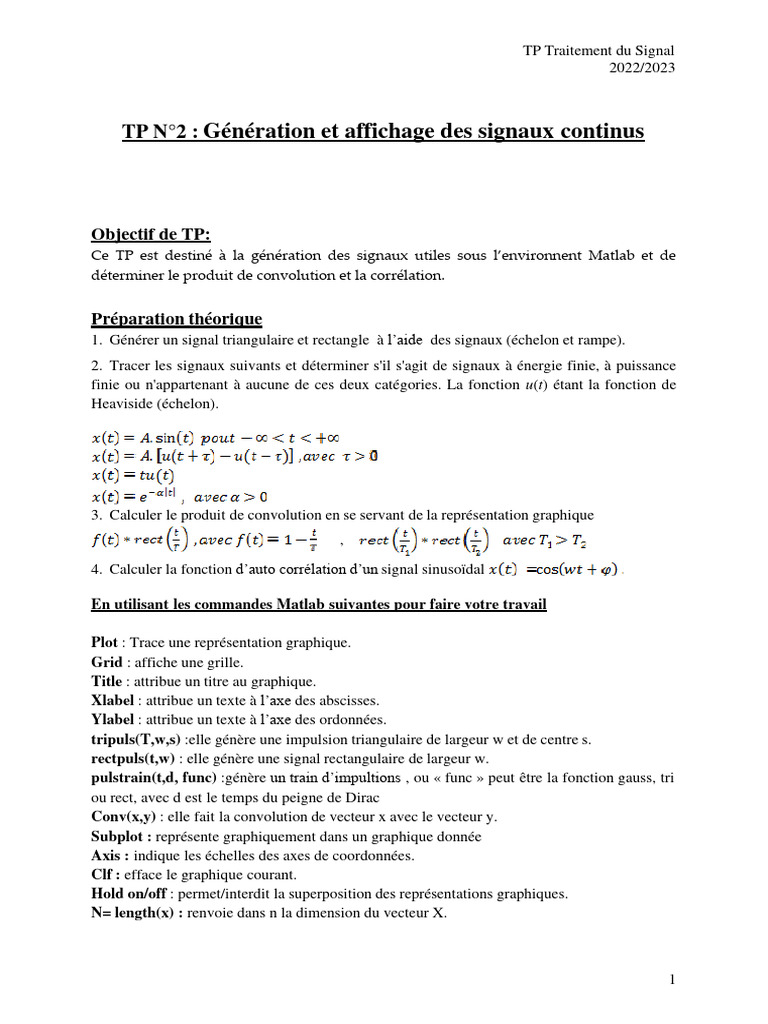 Génération de Signaux Continus en Matlab | PDF | Mathématiques ...