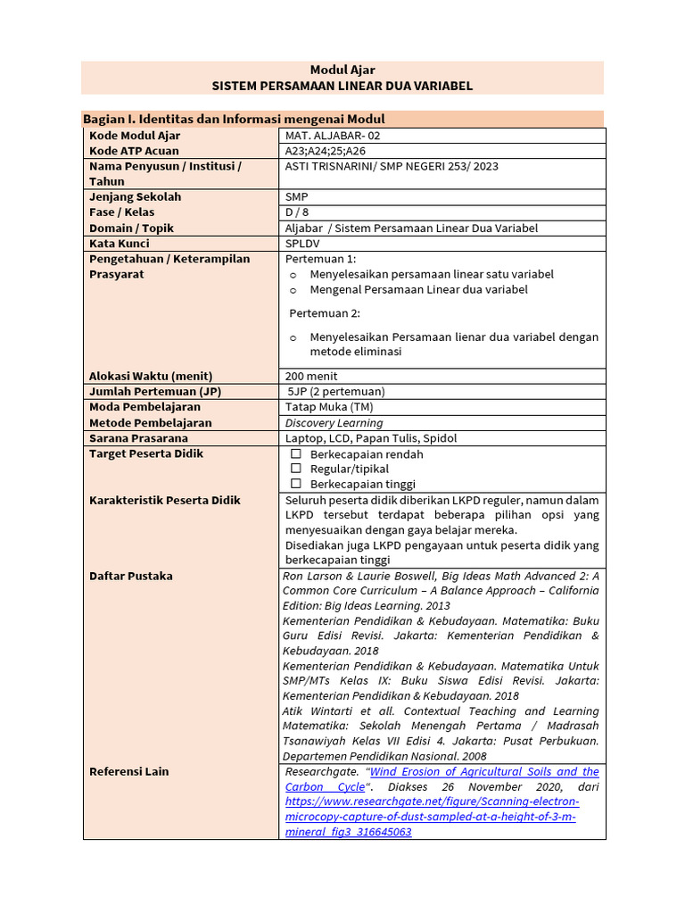 Modul SPLDV Kelas 8 | PDF
