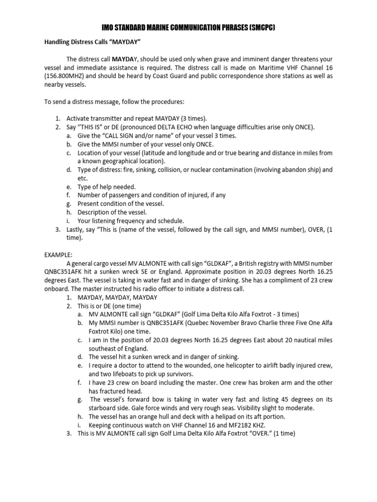 Imo Standard Marine Communication Phrases | PDF | Maritime Incidents | Water Transport