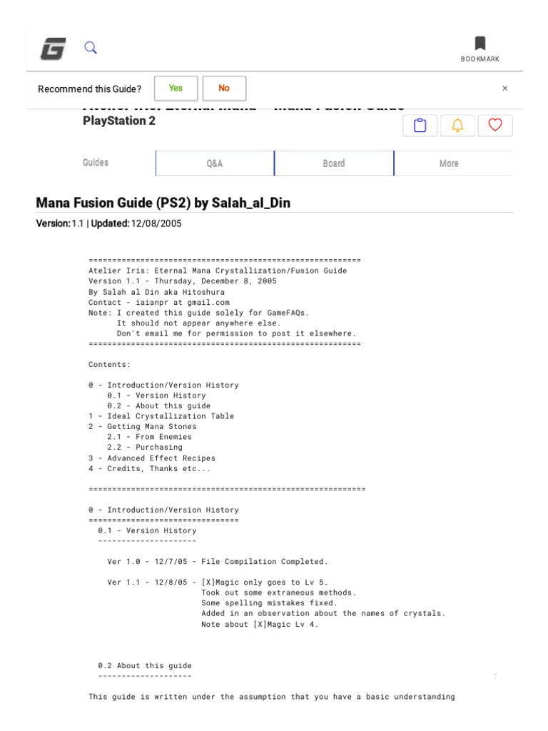 Atelier Iris - Eternal Mana - Mana Fusion Guide - PlayStation 2 - by Salah - Al - Din - GameFAQs ...