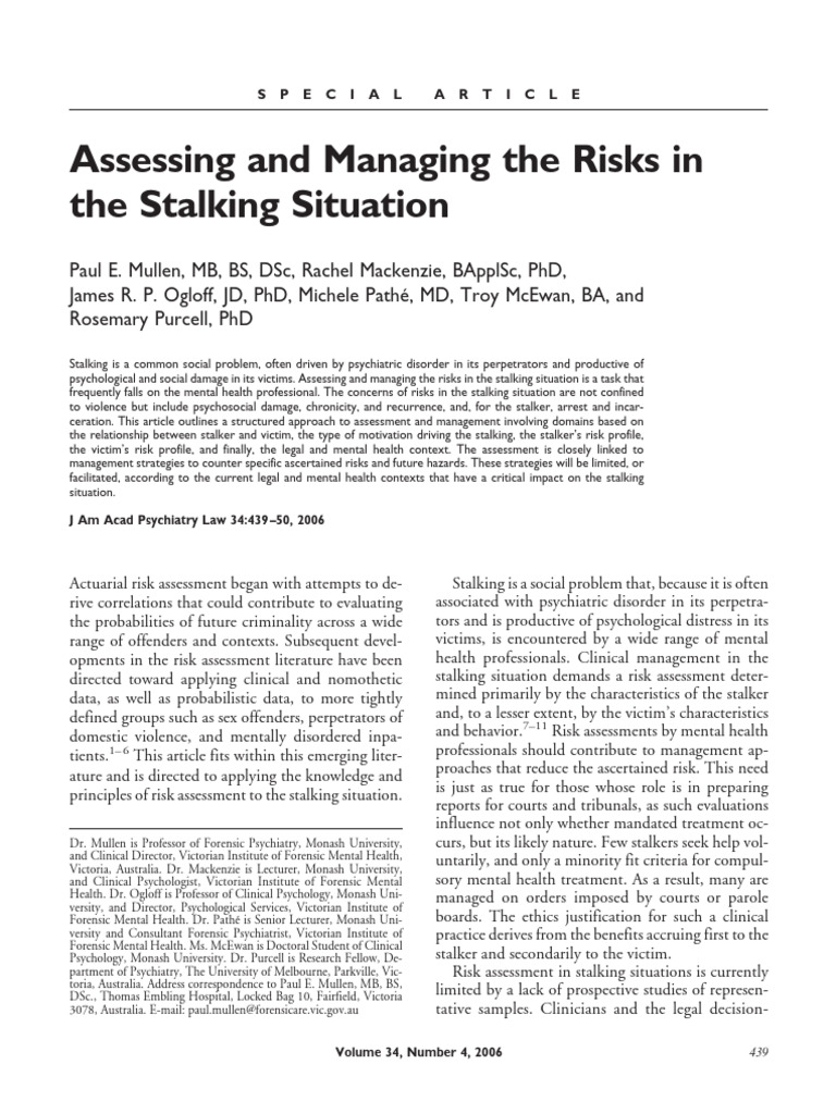 Assessing and Managing The Risk in Stalking | PDF | Stalking ...
