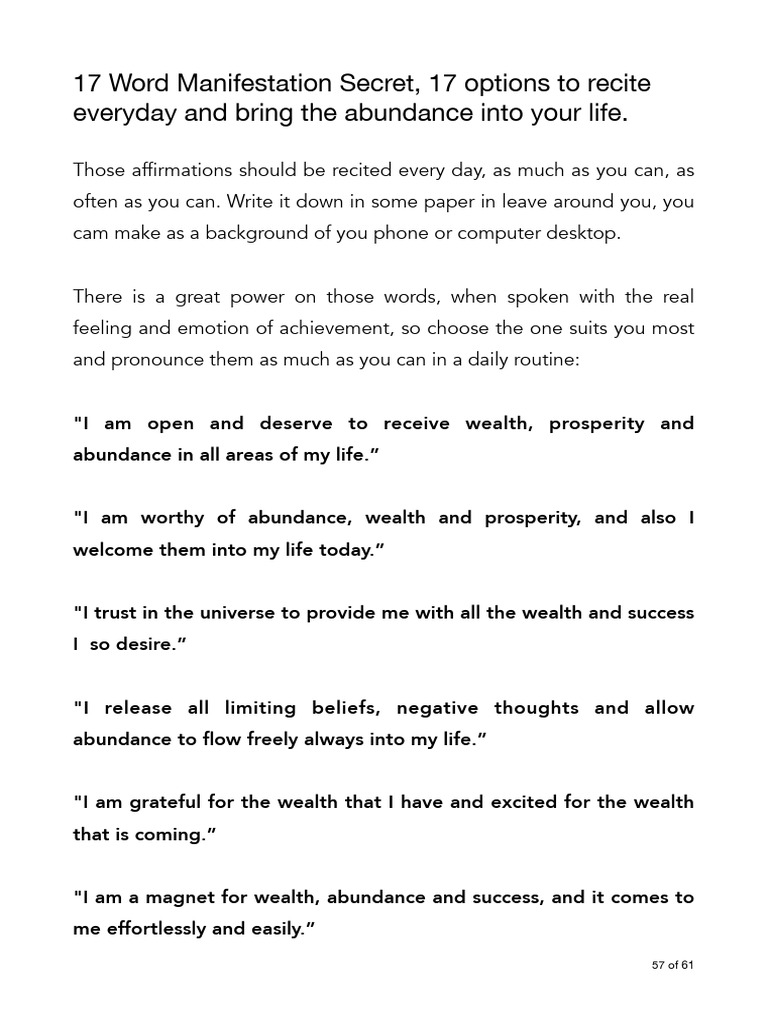 Daily Abundance Affirmations | PDF | Cognition | Behavioural Sciences