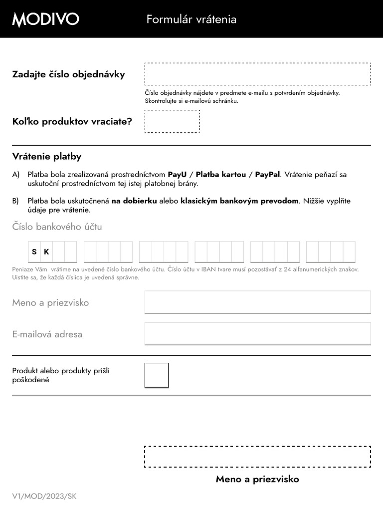 SK MOD 2023 V1 Formular Vratenia | PDF