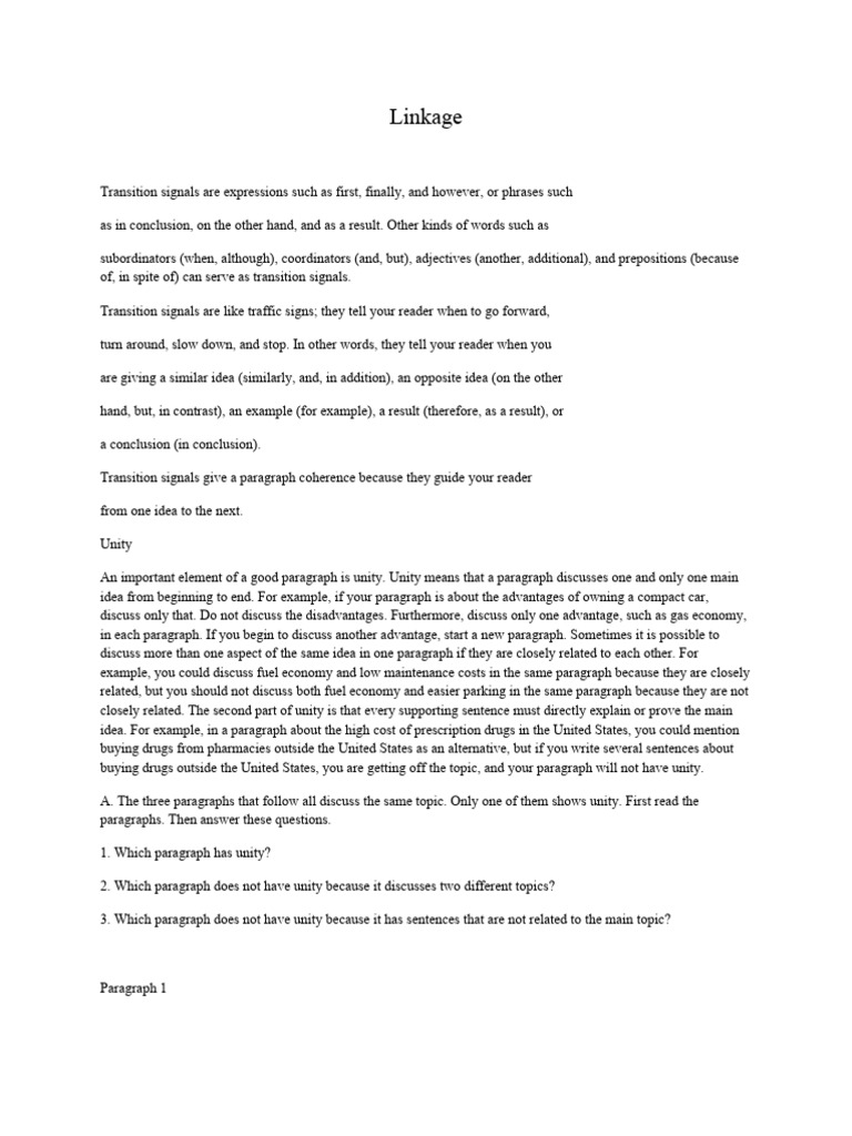Linkage, Unity & Coherence | PDF | Gold | Pronoun Linkage, Unity & Coherence | PDF | Gold | Pronoun