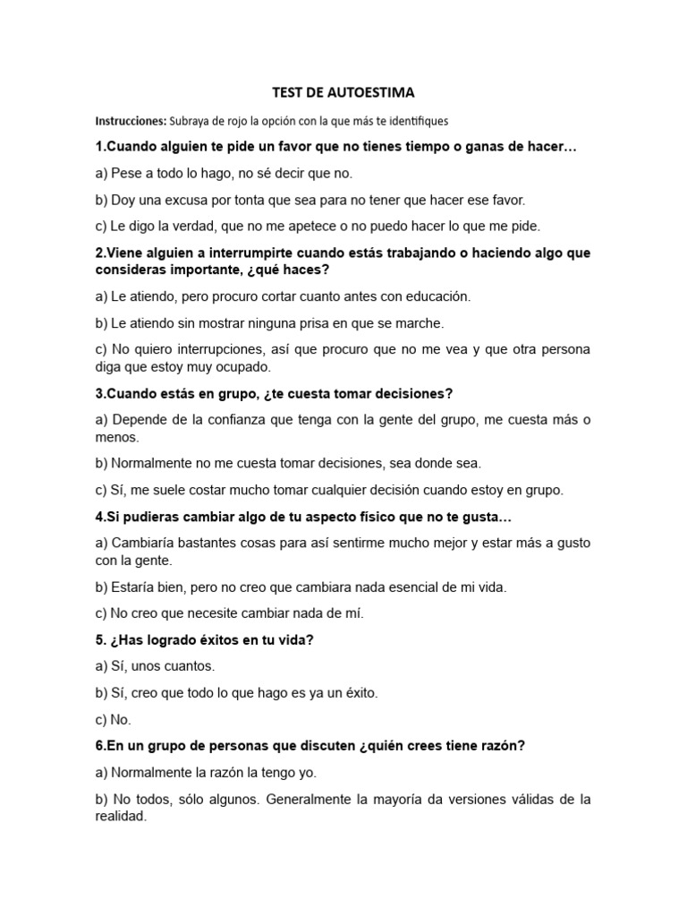Test de Autoestima | PDF