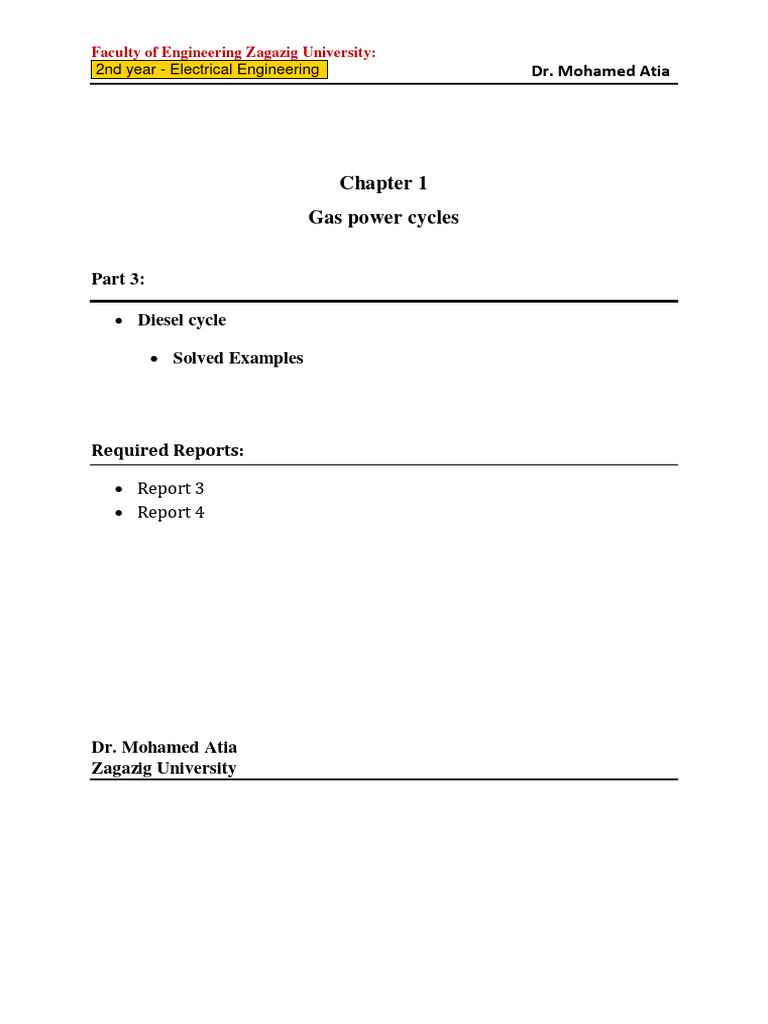10 - Dr. M. Atia - Gas Power Cycles-Diesel Cycle | PDF