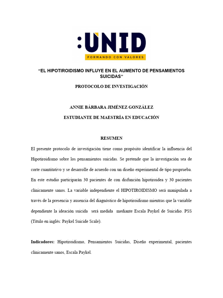 Hipotiroidismo y Pensamientos Suicidas | PDF | Hipotiroidismo | Hormona ...