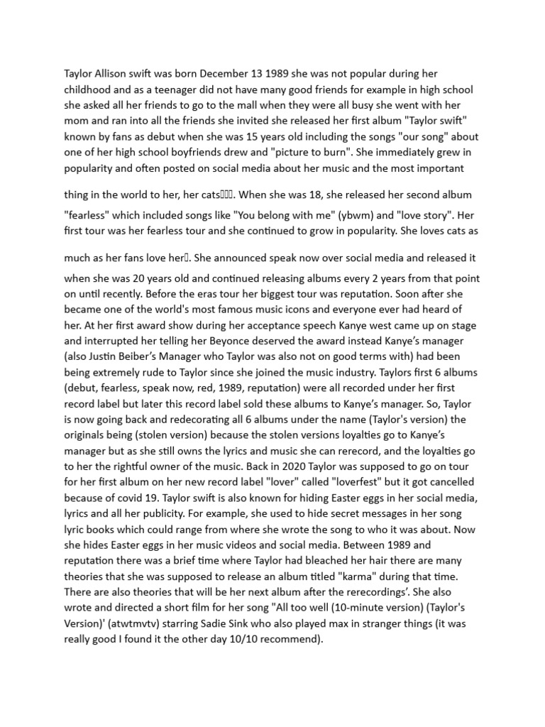 Taylor Swift Essay | PDF | Recorded Music | Taylor Swift