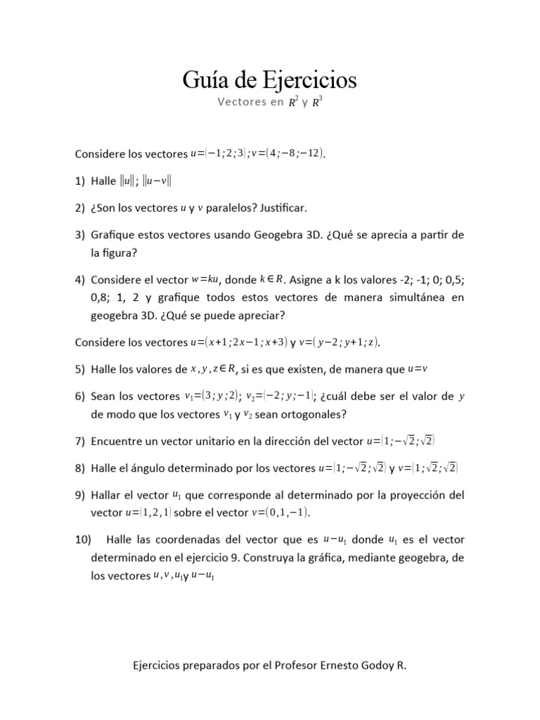 Guía de Ejercicios Vectores en R3 | PDF
