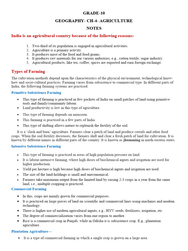 Agriculture Notes | PDF | Agriculture | Intensive Farming