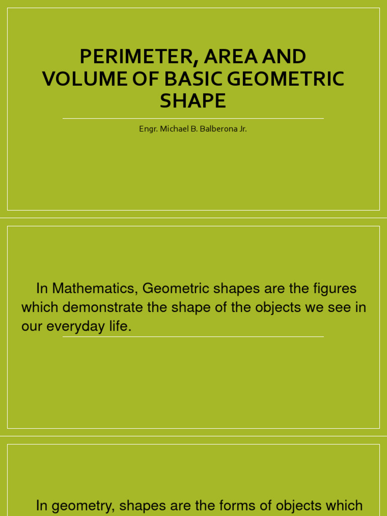 Perimeter Area and Volume of Basic Geometric Shapes | PDF | Triangle | Shape