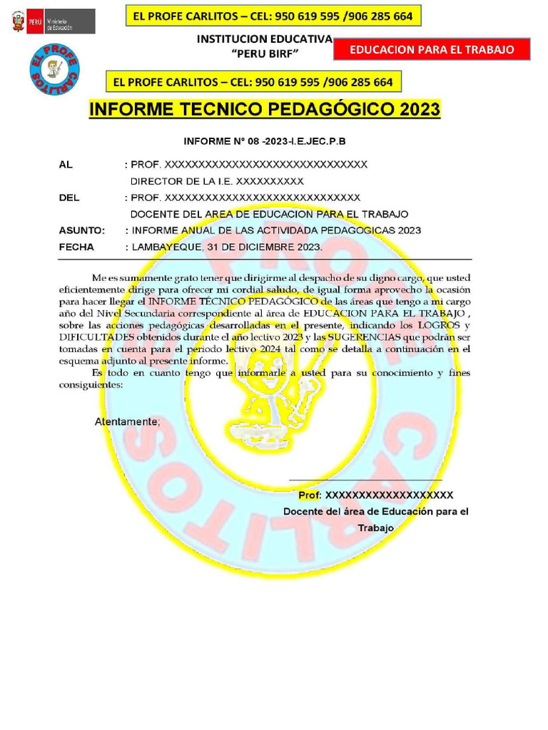 Informe Tecnico Pedagogico Educacion para El Trabajo - 00001 | PDF