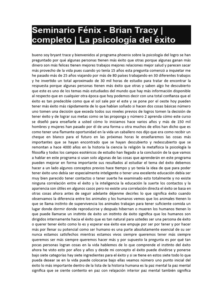 Seminario Fénix - Brian Tracy | PDF | Mente | Pensamiento