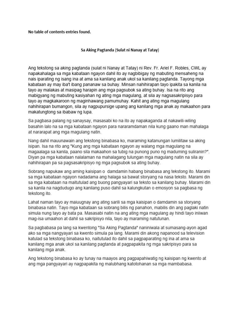 No Table of Contents Entries Found | PDF