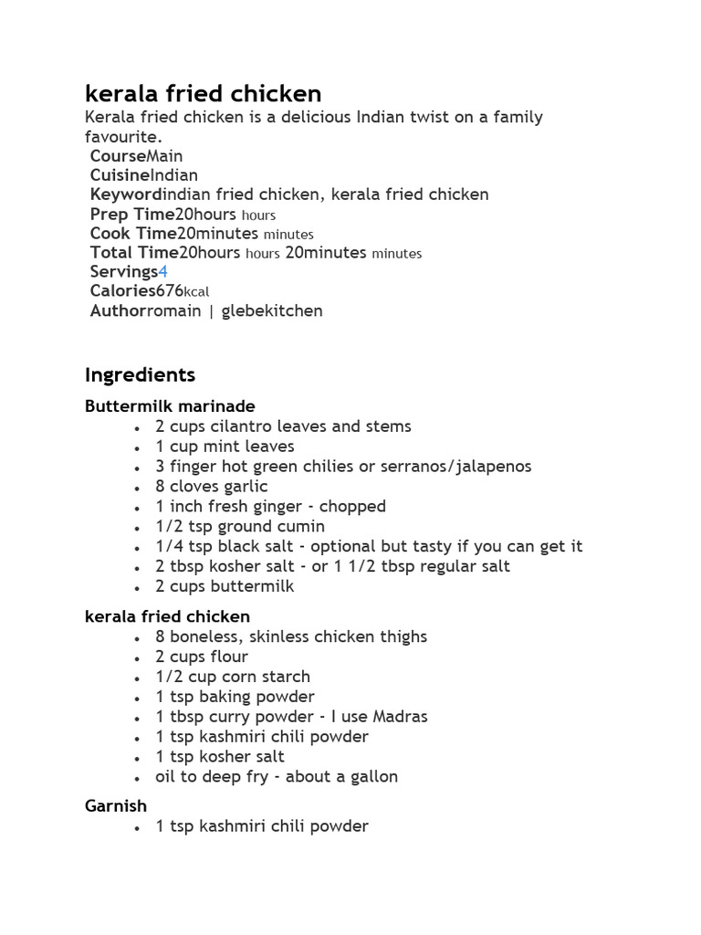 Kerala Fried Chicken | PDF | Curry | Indian Cuisine