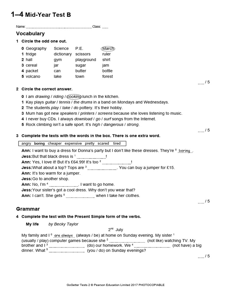 Mid Year Test 1 4 B Word | PDF