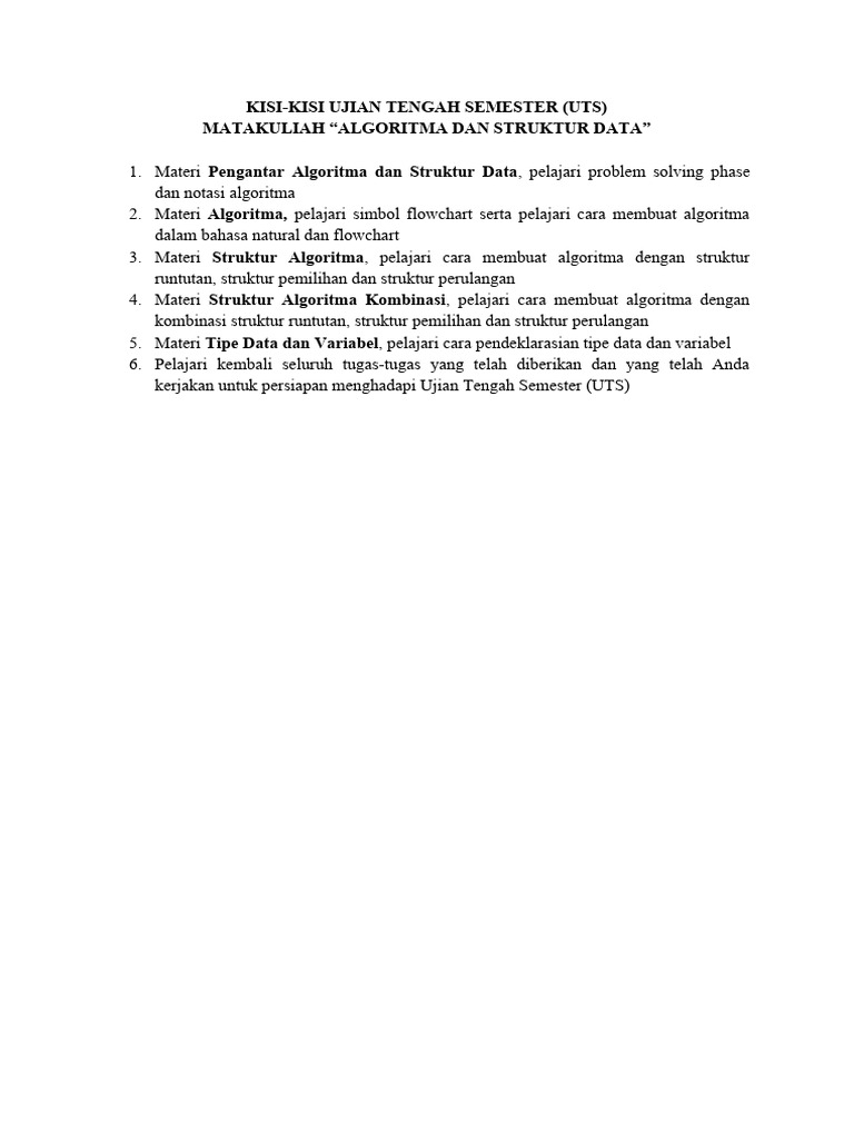 Kisi-Kisi UTS Algoritma Dan Struktur Data | PDF
