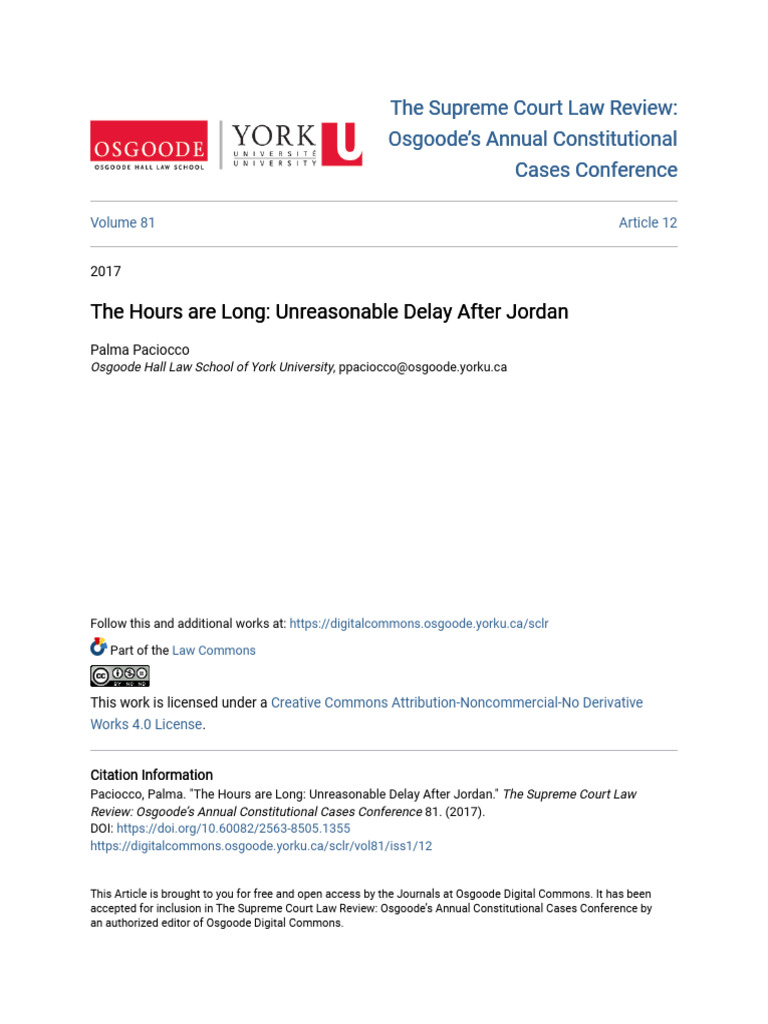 Unreasonable Delay Post R. v. Jordan | PDF | Burden Of Proof (Law ...