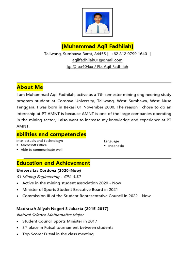 CV Muhammad Aqil Fadhilah | PDF