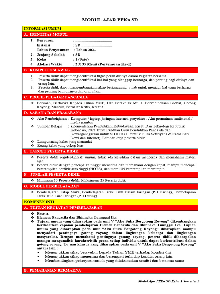 Modul Ajar PPKN BAB 5 KELAS 1 - Sem 2 | PDF