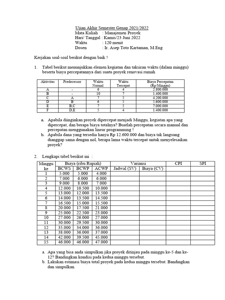 UAS Semester Genap 2022 Manpro - 2 | PDF | Metode & Bahan Ajar
