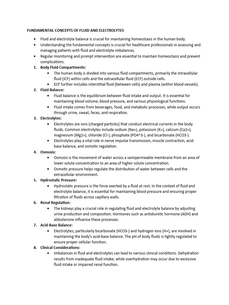 Fundamental Concepts of Fluid and Electrolytes | PDF | Dehydration ...