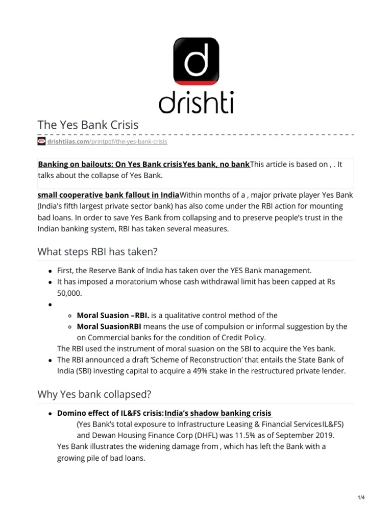 Yes Bank Crisis: Impact & Solutions | PDF | Banks | Reserve Bank Of India