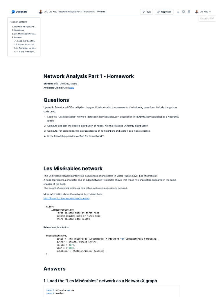 DELI - Network Analysis Part 1 - Homework | PDF