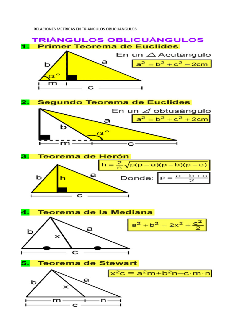 RELACIONES METRICAS EN TRIANGULOS OBLICUANGULOS | PDF | Triángulo ...