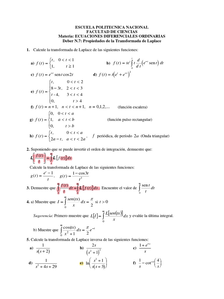 Deber 7 Transformada de Laplace | PDF | Masa | Fuerza