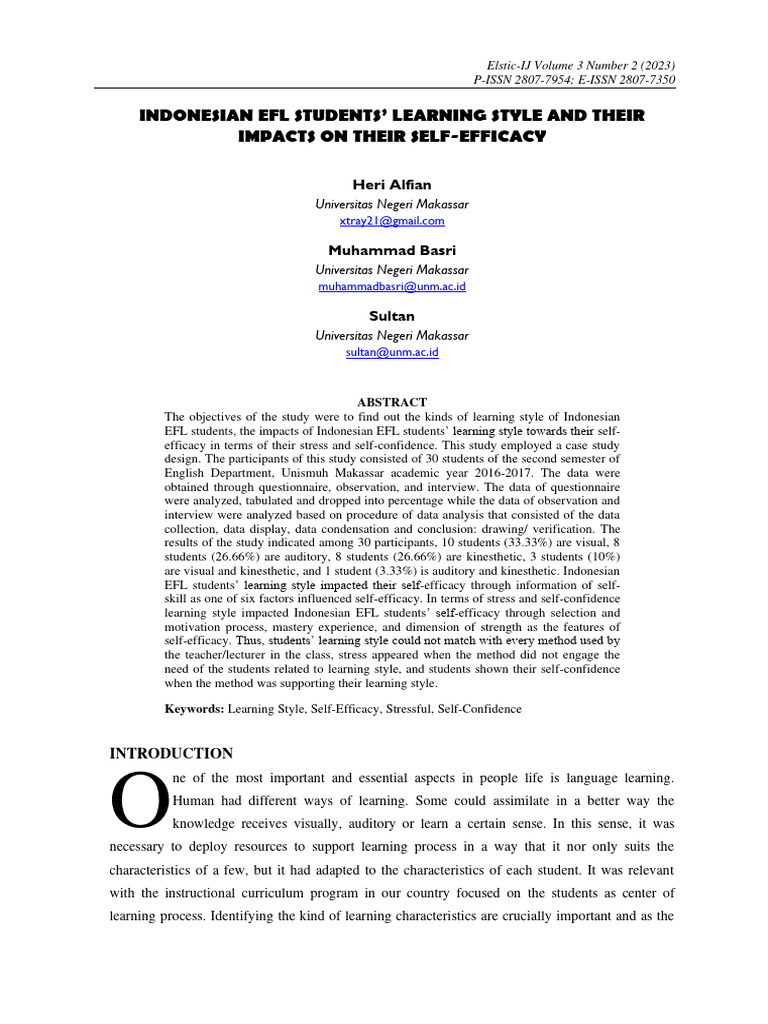 Artikel Jurnal Uin Learning Style | PDF | Learning Styles | Self Efficacy