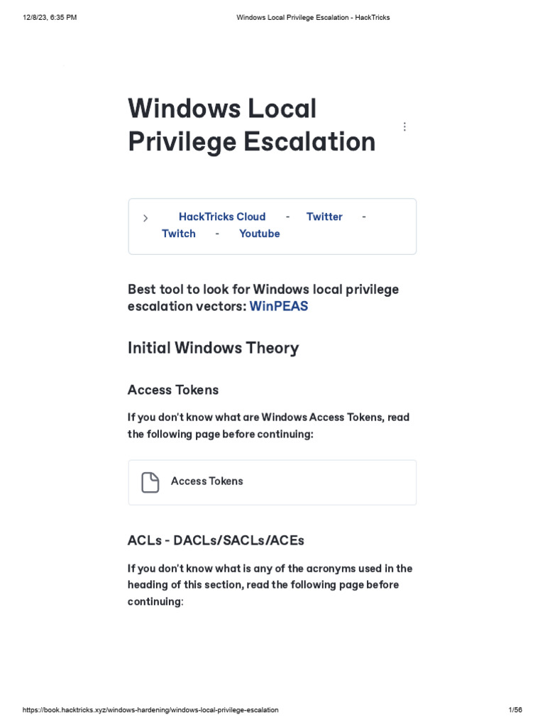 Windows Local Privilege Escalation - HackTricks | PDF | Windows Registry | Microsoft Windows