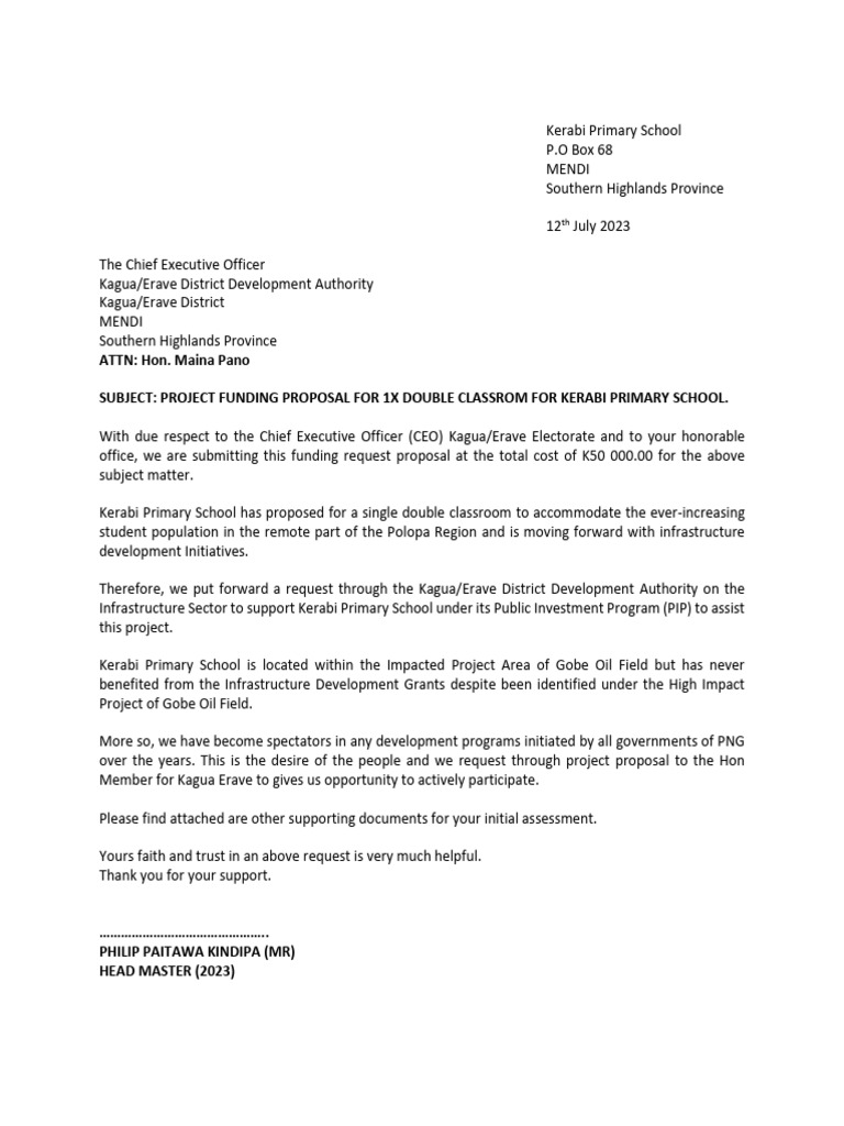 Funding Proposal for Kerabi Primary School | PDF | Schools | Teachers