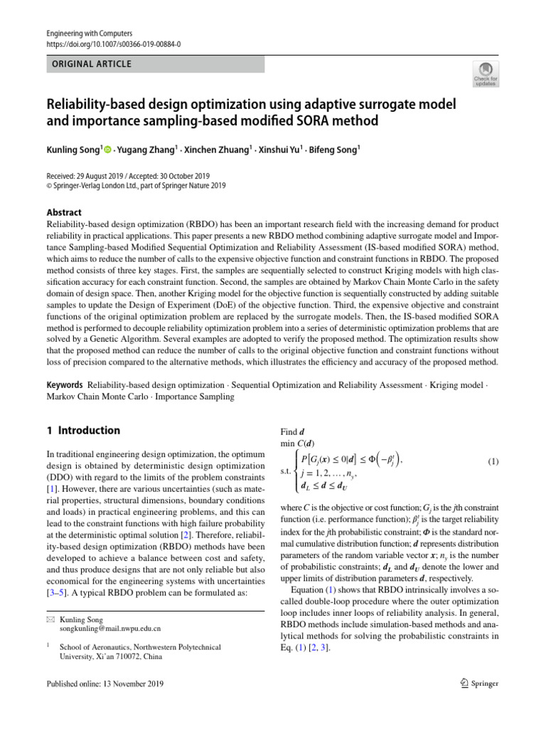 2021 Reliability‑based Design Optimization Using Adaptive Surrogate Model And Importance