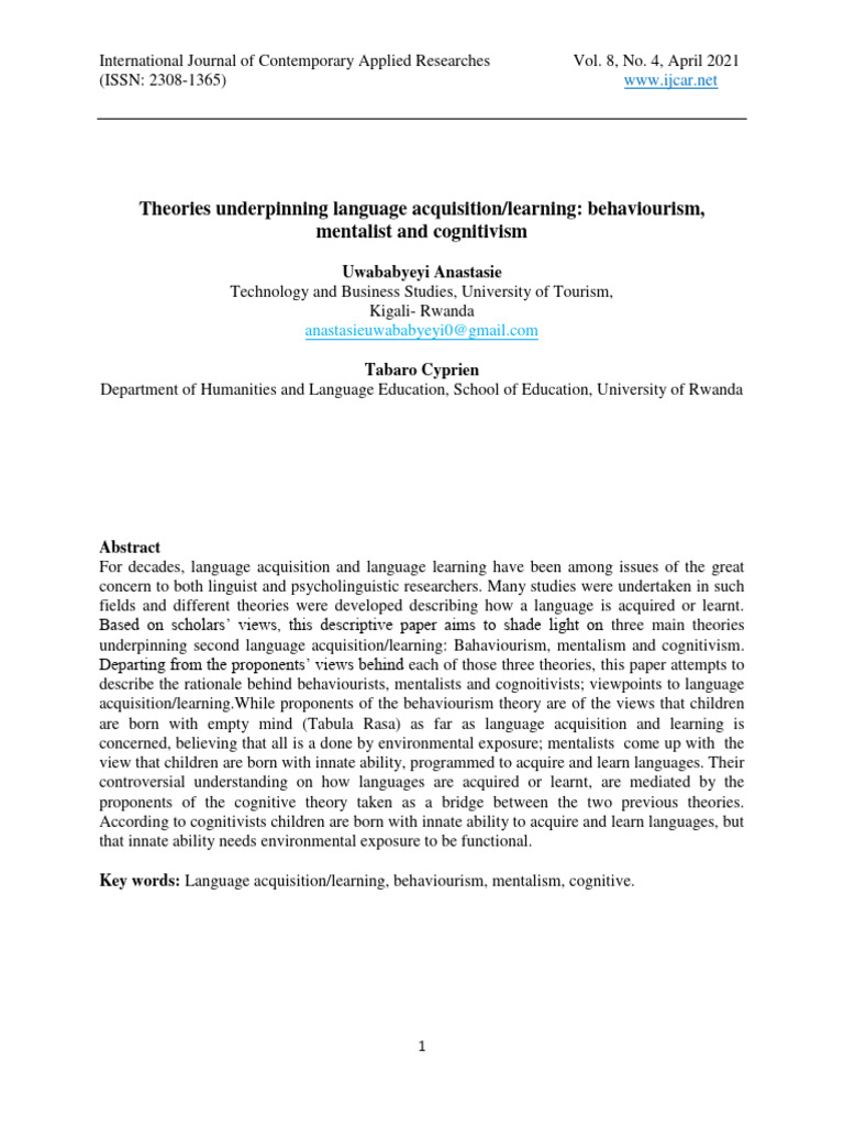 Theories of Language Acquisition Explained | PDF | Second Language ...