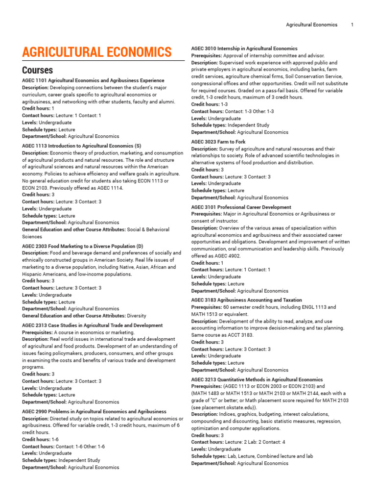 Agricultural Economics Course Overview | PDF | Economics | Agricultural ...