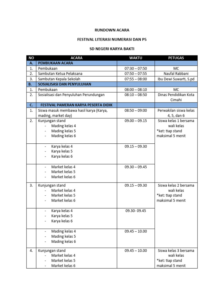 Rundown Acara Festival Kampus Mengajar | PDF