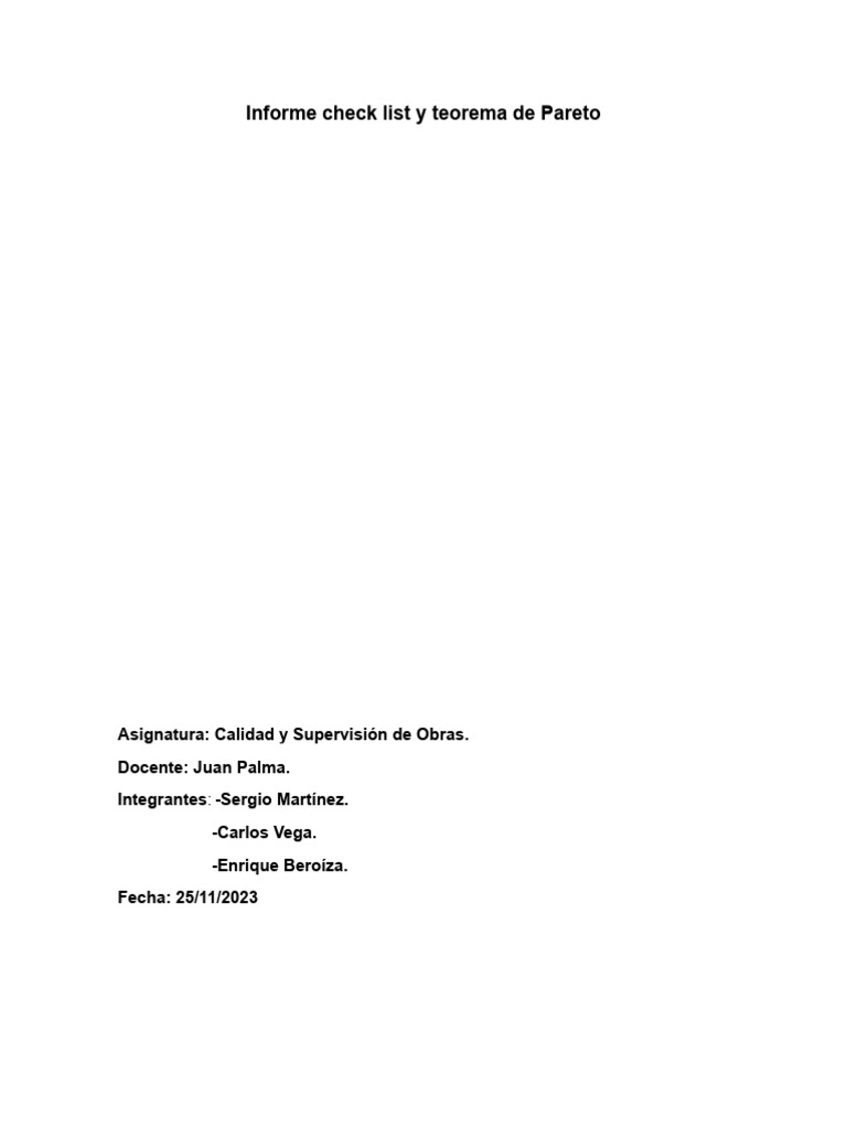Informe Check List y Teorema de Pareto | PDF | Hormigón | Albañilería