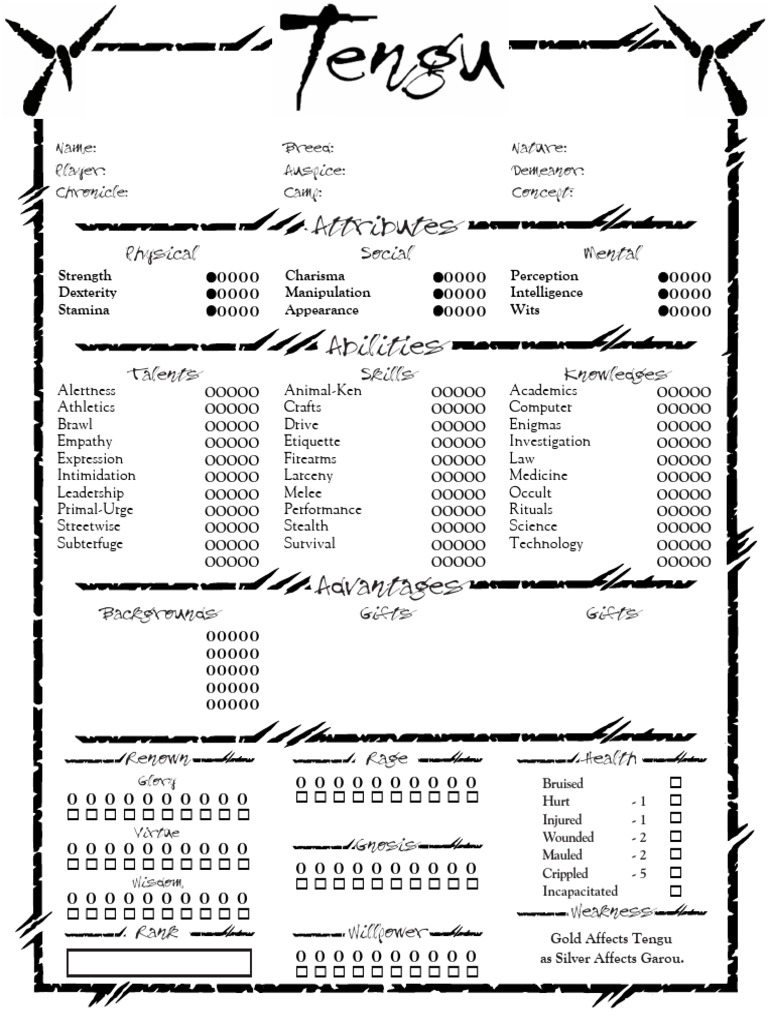 WerewolfRev4-Page Hengeyokai Tengu Editable | PDF