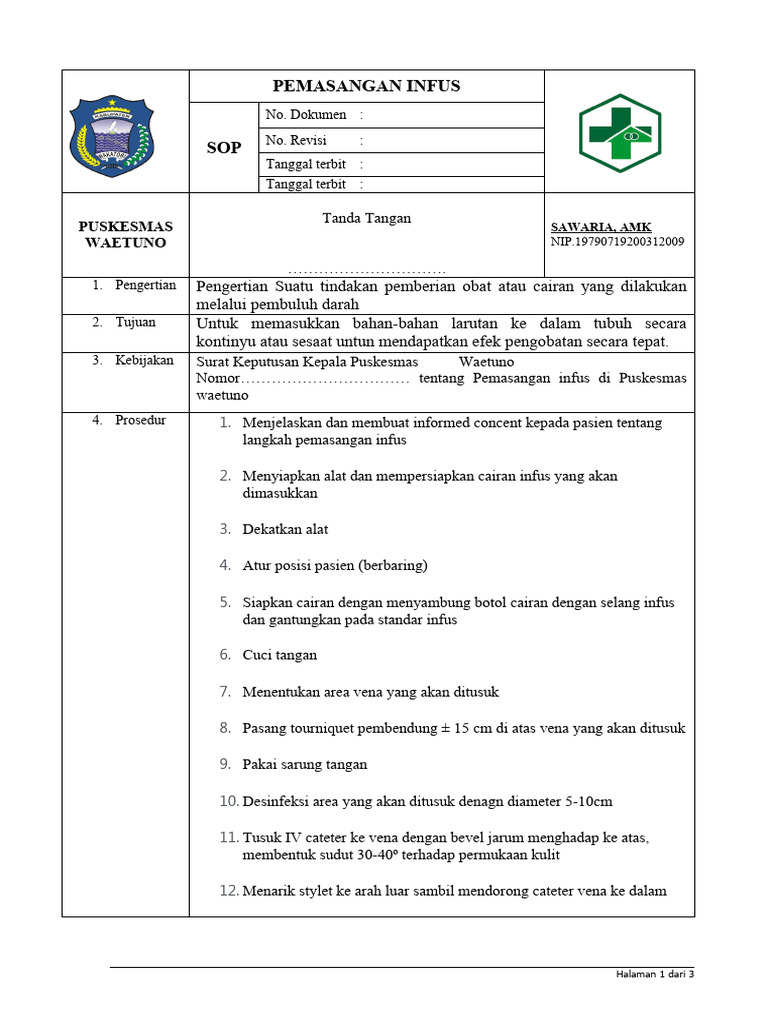 Sop Pemasangan Infus-1 | PDF