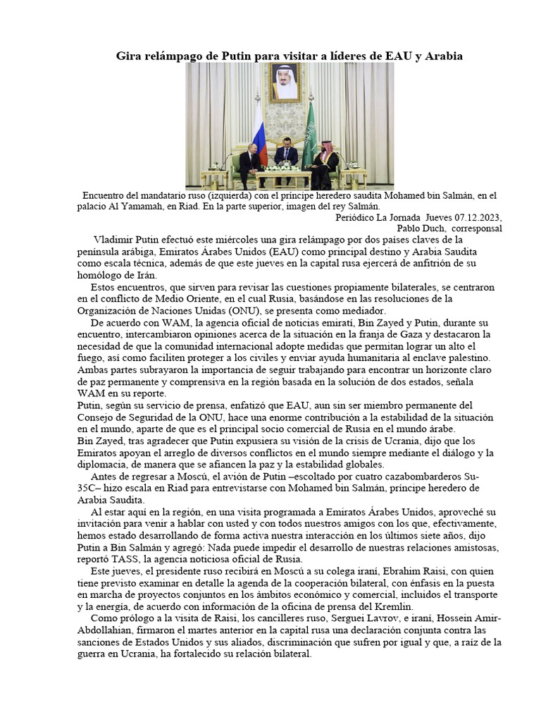 Gira Relampago de Putin para Visitar A Lideres de EAU y Arabia | PDF ... Gira Relampago de Putin para Visitar A Lideres de EAU y Arabia | PDF ...