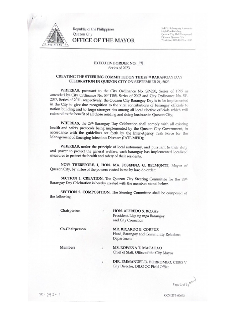 EO Barangay Day Celebration | PDF