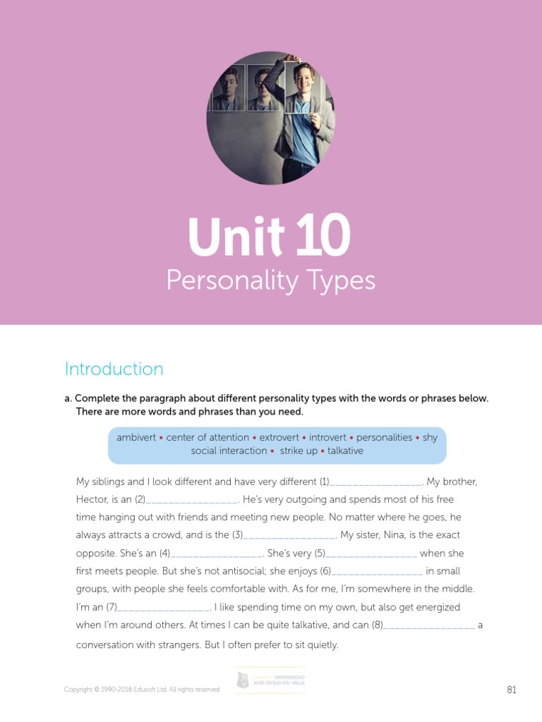 Intermediate 3 Workbook Units 10 | PDF | Extraversion And Introversion | Shyness