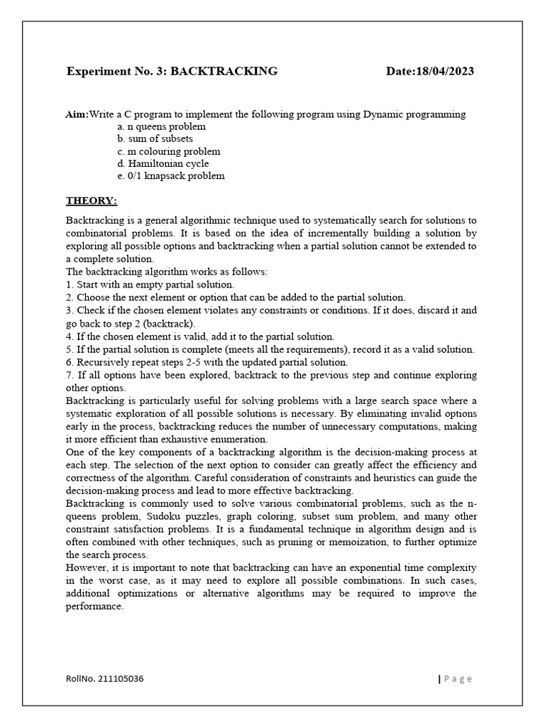 BACKTRACKING | PDF | Time Complexity | Applied Mathematics BACKTRACKING | PDF | Time Complexity | Applied Mathematics
