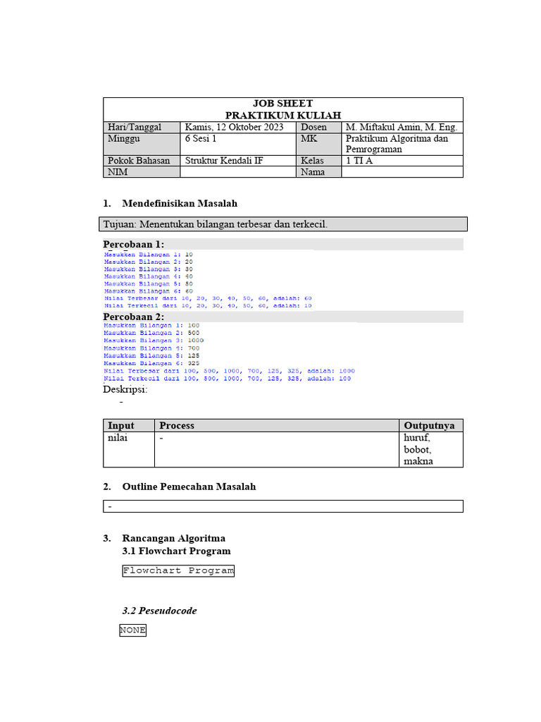 HOL Minggu 6 Menentukan Bilangan Terkecil-Terbesar | PDF