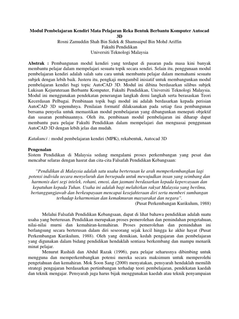 Modul Pembelajaran Kendiri Mata Pelajaran Reka Bentuk Berbantu Komputer ...