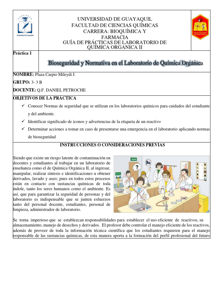 Q. Organica PR 1 Bioseguridad. | PDF | Laboratorios | Química