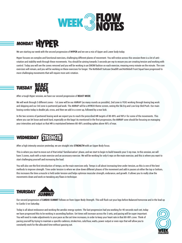 BFT8WC Week 3 Flow Notes.02 | PDF | Aerobic Exercise | High Intensity ...