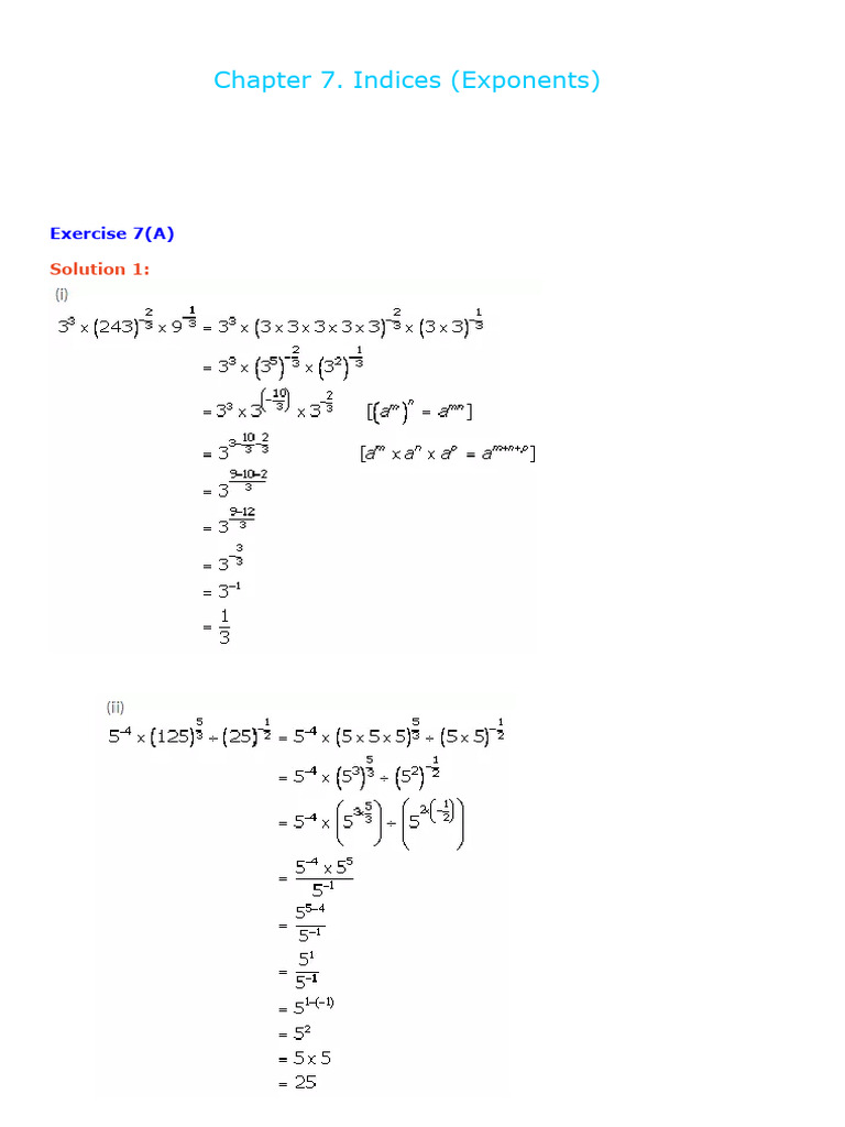 Selina Concise Maths Solutions Class 9 Chapter 7 Indices Exponents | PDF