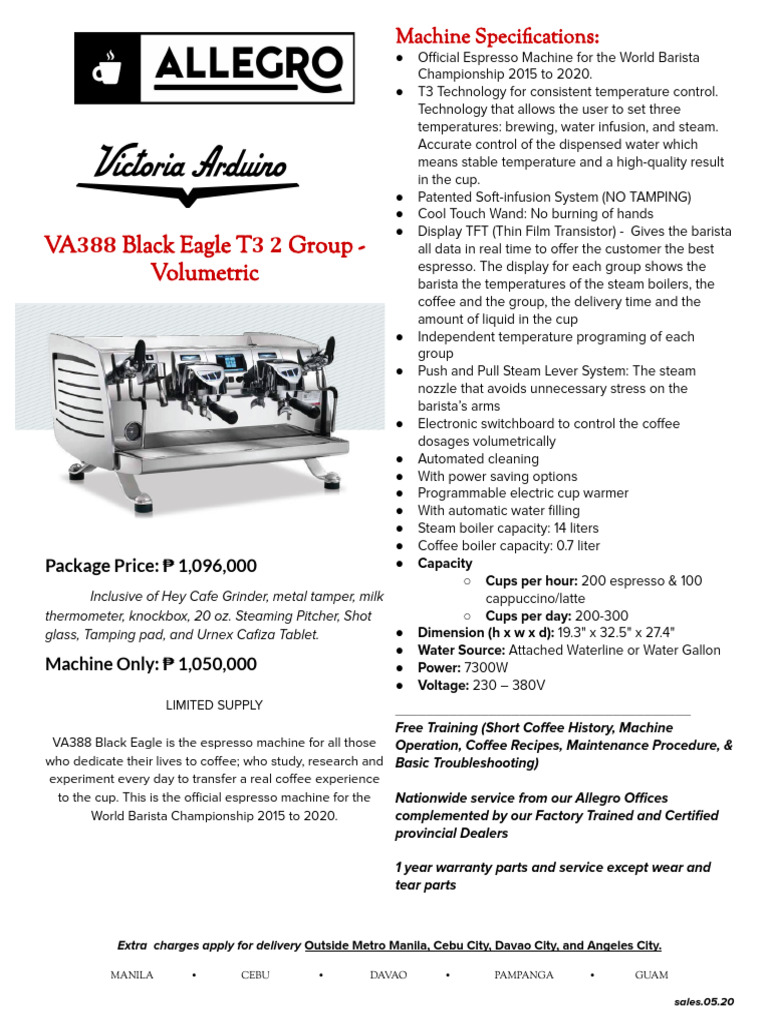 VA388 Black Eagle T3 Espresso Machine | PDF | Coffee